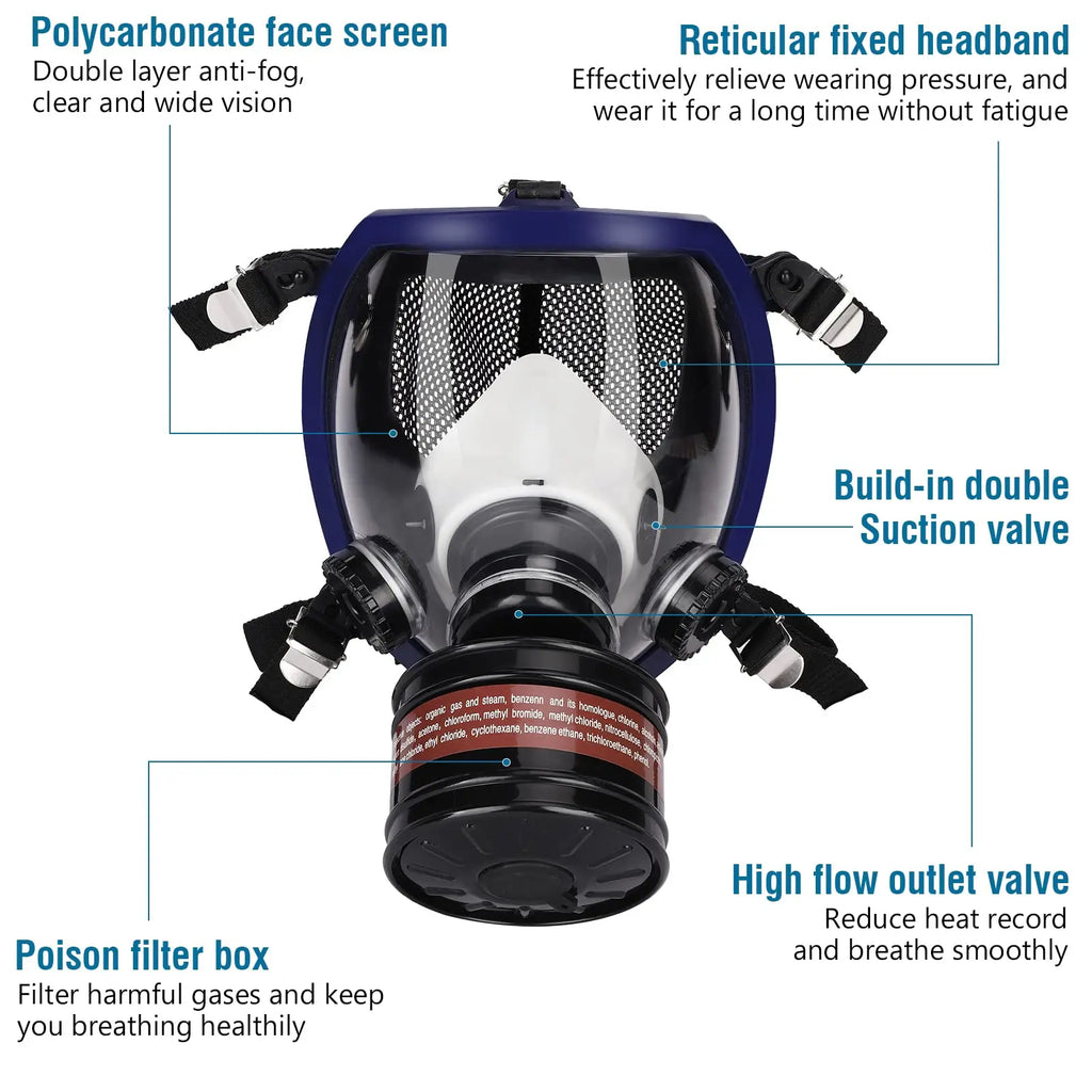 Full face Gas Mask w/ 40 mm activated carbon filter canister ...